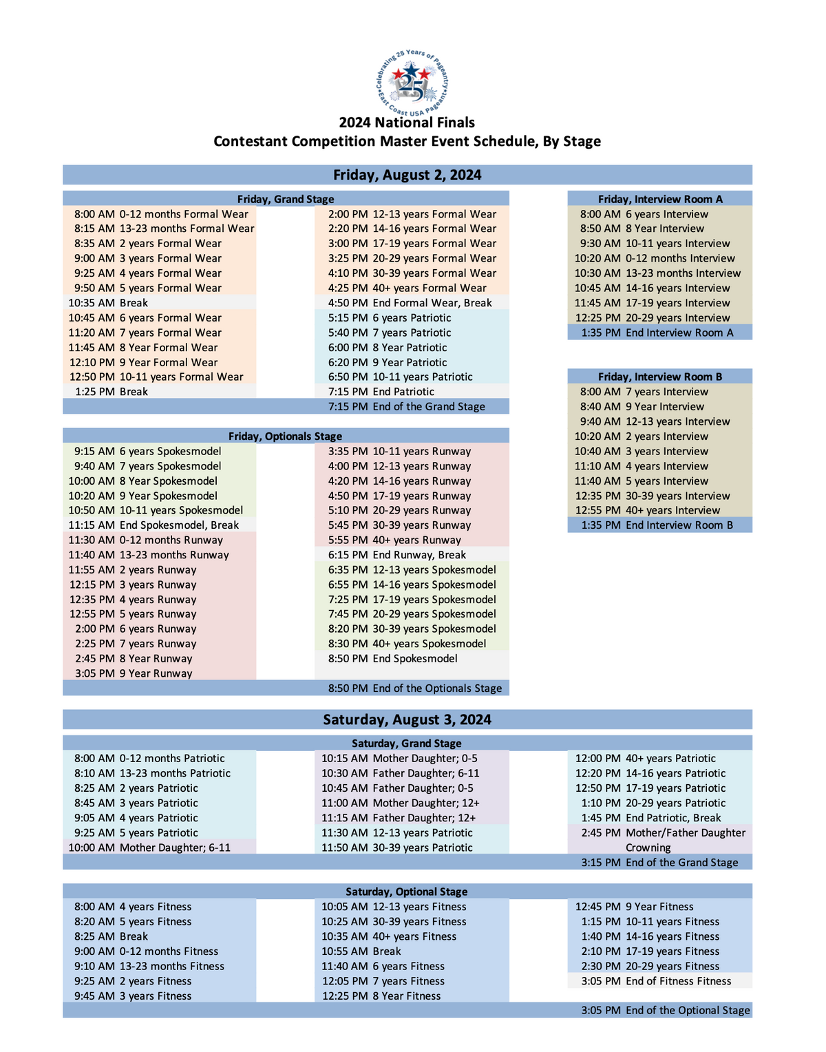 East Coast USA Pageant - 2024 National Finals Schedule – East Coast USA ...